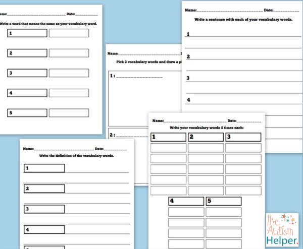 Vocabulary Unit - The Autism Helper