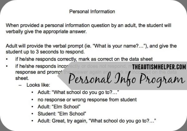 Teaching Personal Information - The Autism Helper