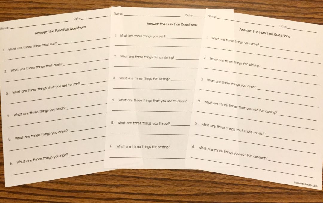 Free Function Worksheets - The Autism Helper