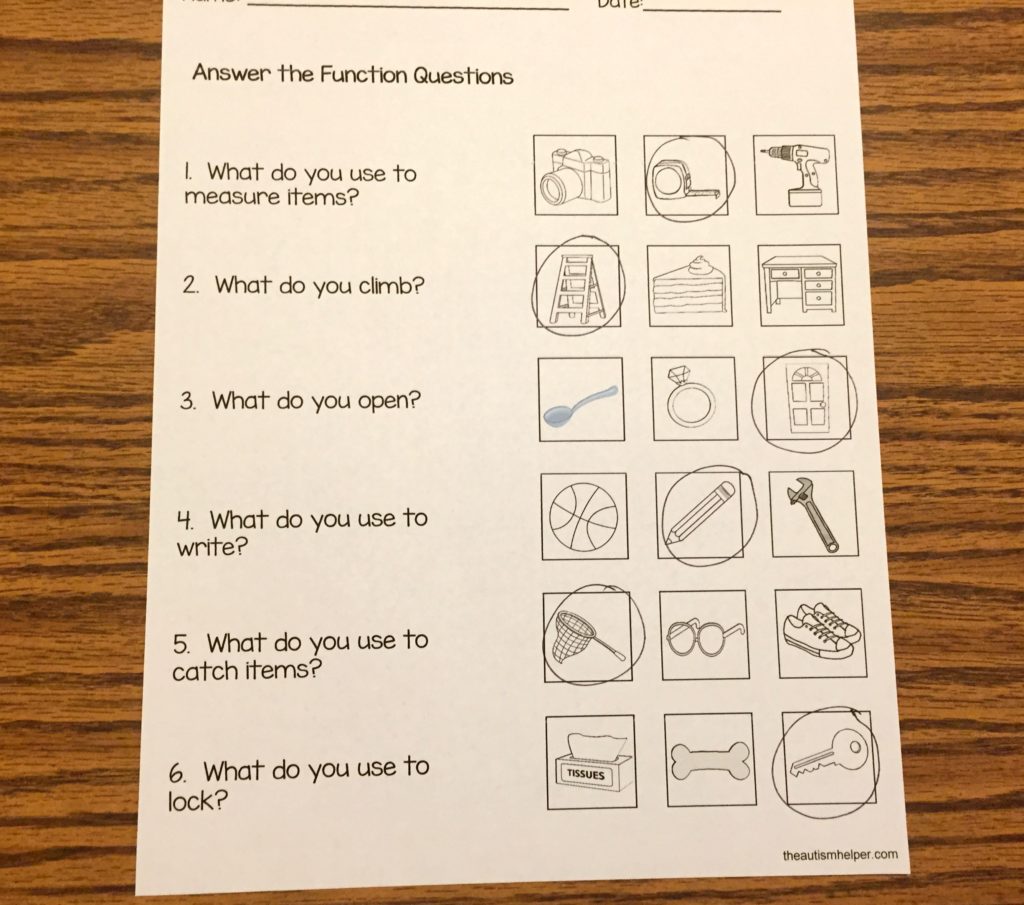 Free Function Worksheets - The Autism Helper
