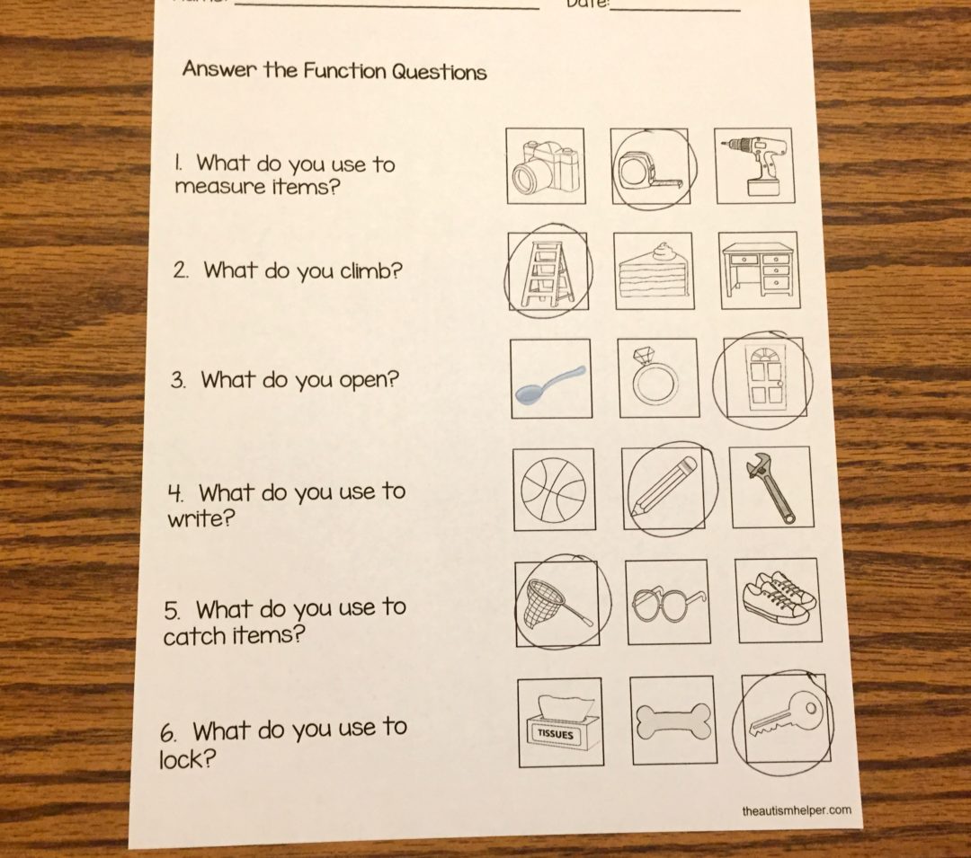 Free Function Worksheets - The Autism Helper
