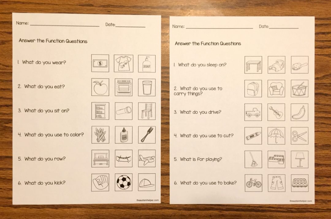 Free Function Worksheets - The Autism Helper