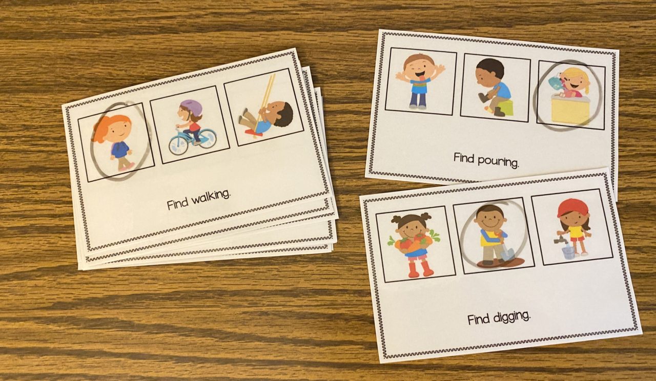 Receptive Present Progressive Verb Task Cards - The Autism Helper