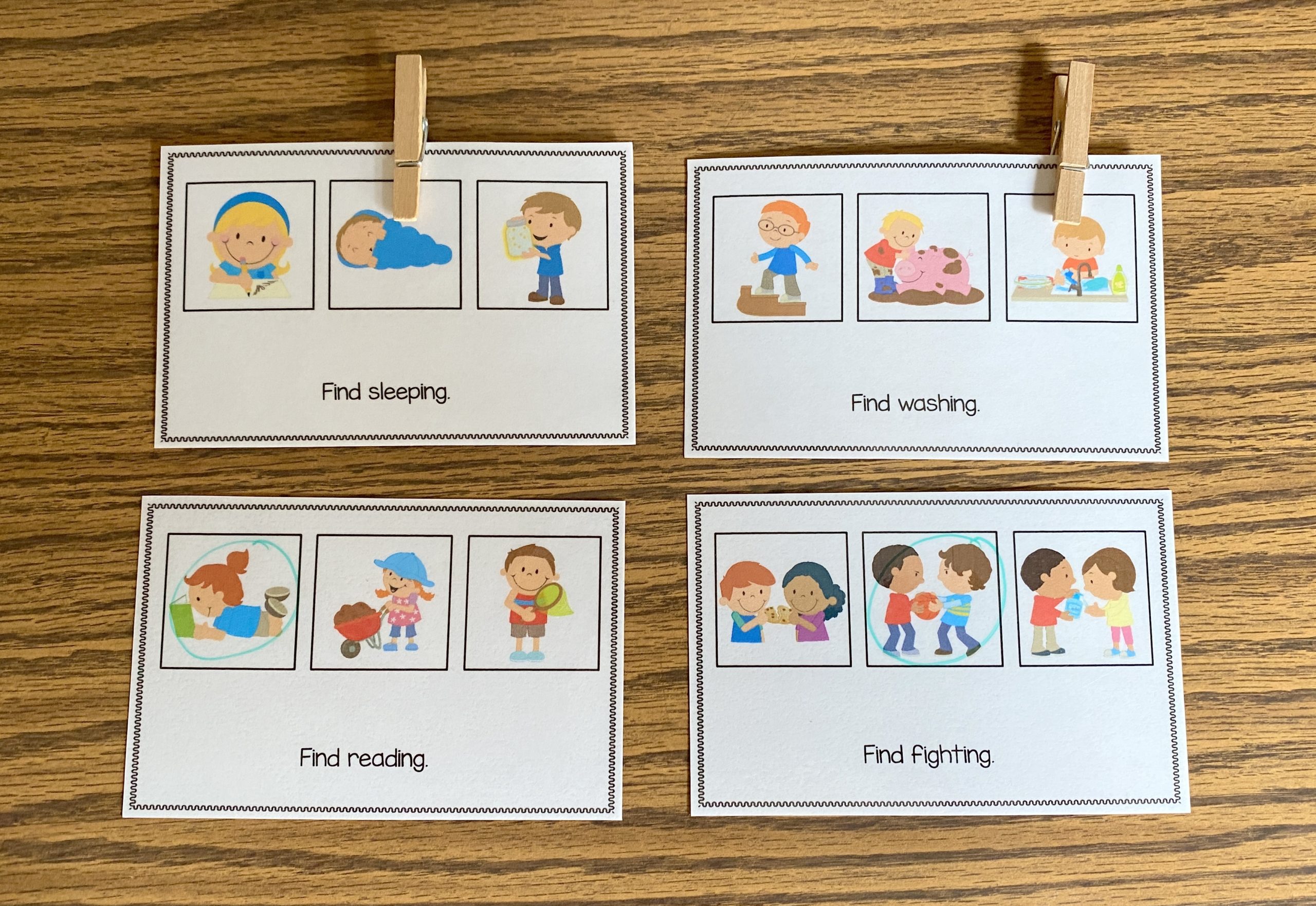 Receptive Present Progressive Verb Task Cards - The Autism Helper