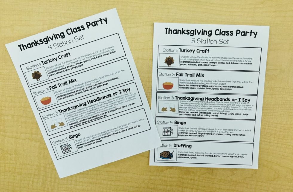 Thanksgiving Class Party Setup Kit - The Autism Helper